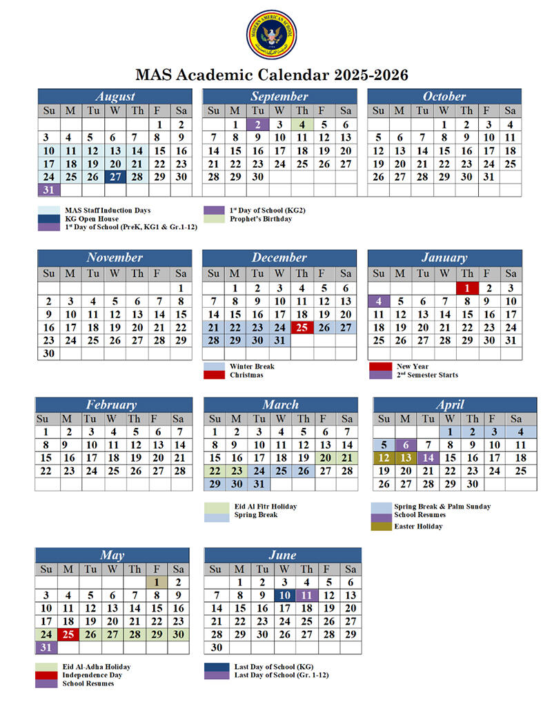School Calendar | Modern American School